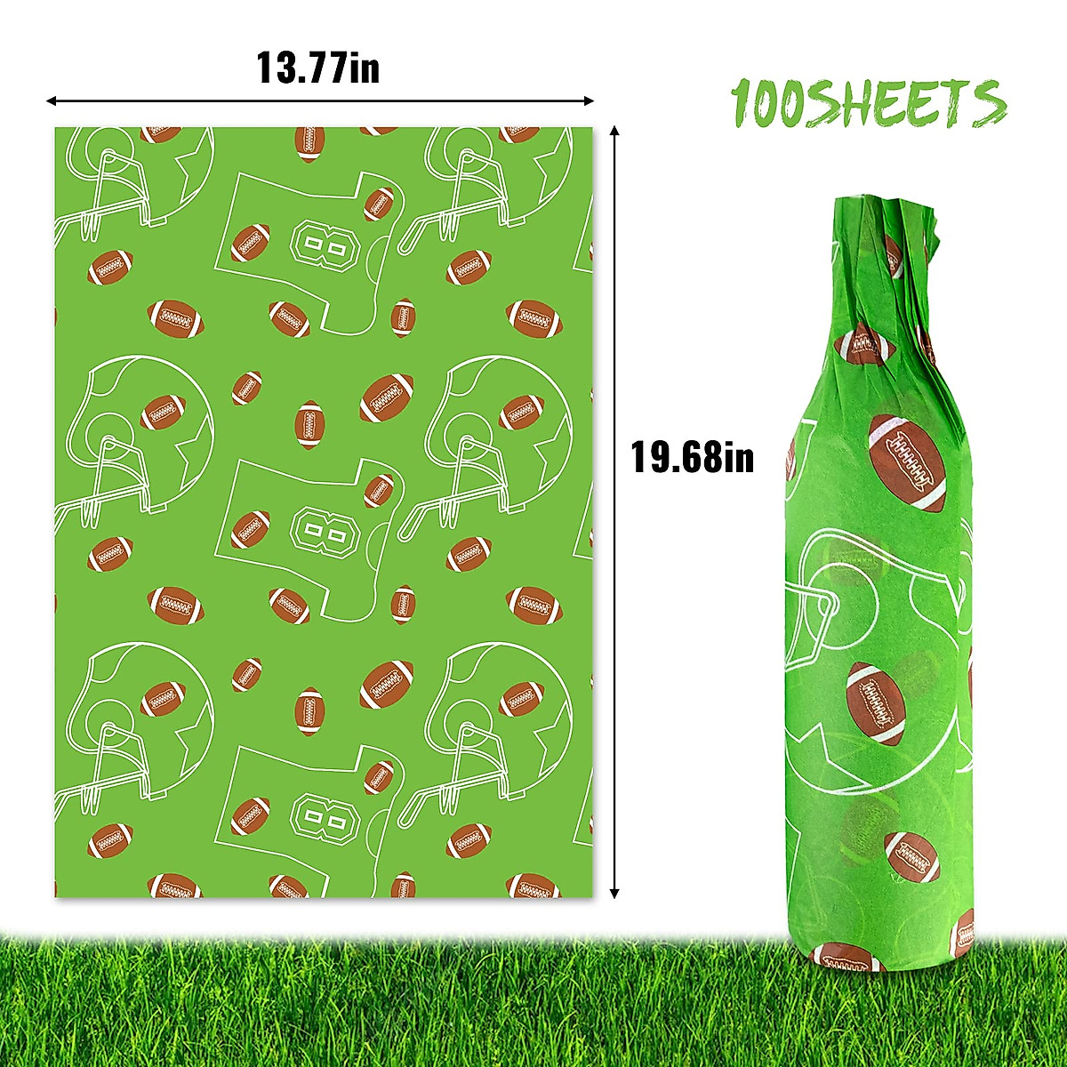 Hi Sasara 100 Sheets Football Tissue Paper Bulk,Brown and Green Football Tissue Paper for Gift Bags,Brown Green Football Tissue Paper for Football Party,14 x 20 Inch