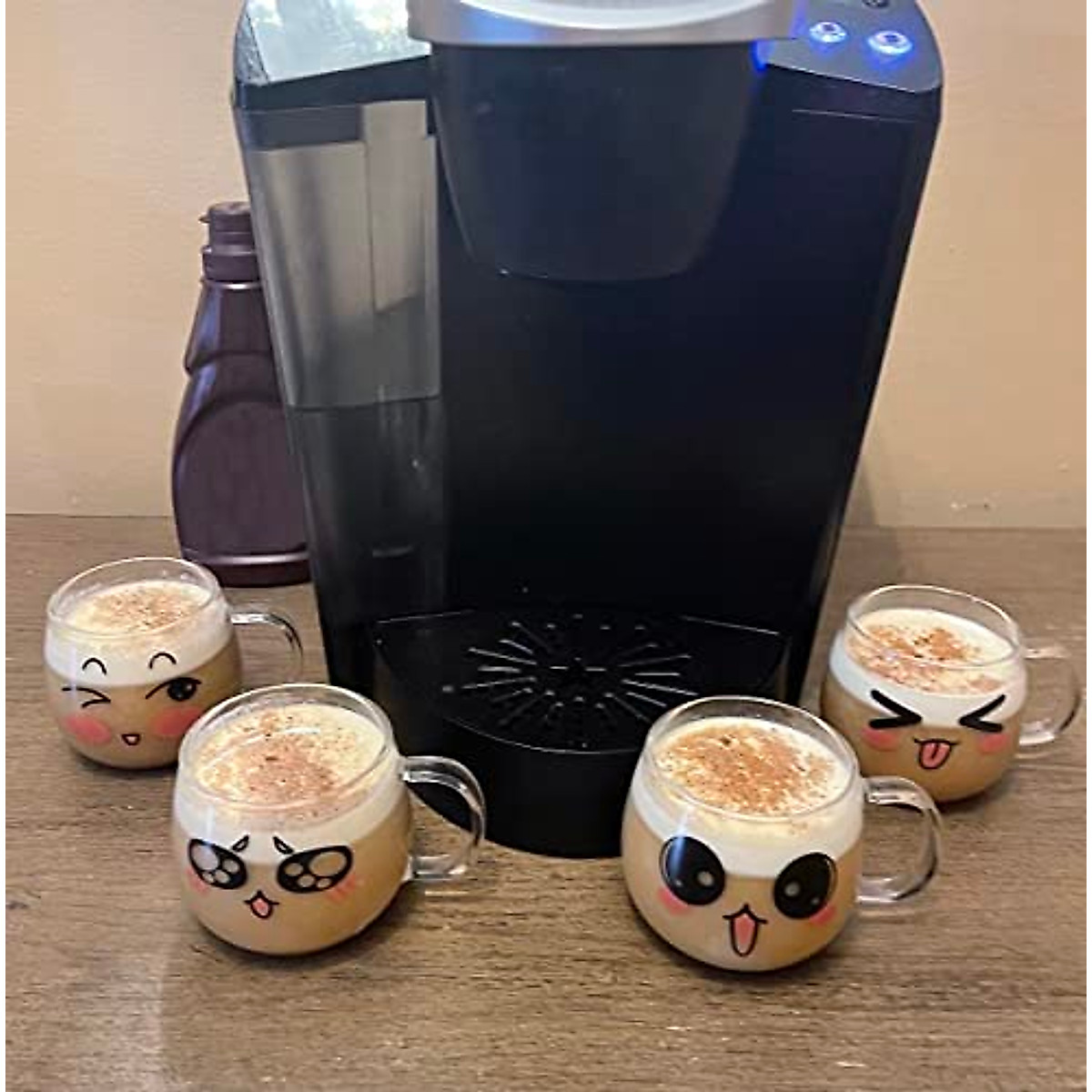 Glass Coffee Mugs Set Of 4 (200ml) Espresso Glass Cups Perfect For Milk, Latte, Tea, Cappuccino (Cute Cups)