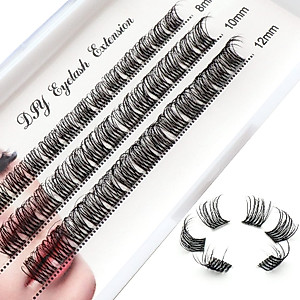 Cluster Lashes DIY Eyelash Extension Volume Wide Stem Individual Lashes with Clear Band D Curl 39 Clusters Natural Fluffy Makeup at Home Lashes(FD02-8/10/12mm)