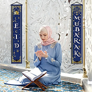 Eid Mubarak Decoration Set Ramadan Mubarak Banner Muslim Eid Mubarak Door Sign Hanging Banners Moon Mosque Islamic Muslim Holiday Party Front Door Sign Decoration Supply