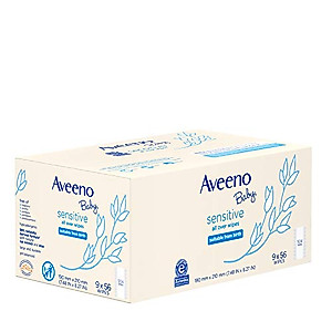 Aveeno Baby Sensitive All Over Wipes, Hypoallergenic & Fragrance-free, 9 Pack Of 56 Ct, 504Count