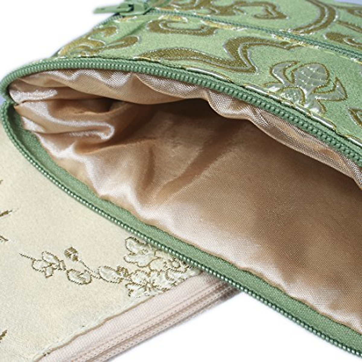kilofly 2 pc Chinese Silk Brocade 2 Zipper Pocket Tassel Jewelry Bag Gift Pouch