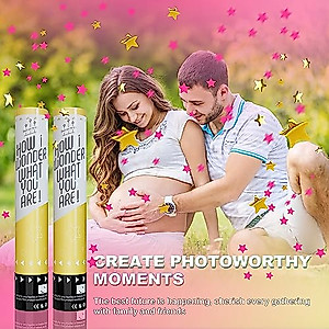 Workkeep Gender Reveal Confetti Powder Cannon - Set of 4 - Pink Only for Baby Girl with Pink Confetti Cannon Smoke Bombs, Gender Reveal Poppers with Gender Reveal Decorations Party Poppers