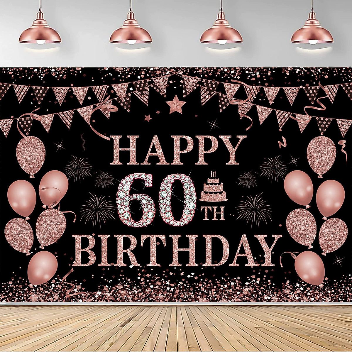 60th Birthday Decorations for Women - Happy 60th Birthday Banner Party decorations Cheers to 60 Years Birthday Party Suppiles Rose Gold Backdrop for 60th Birthday Decor (71 x 45 inch)