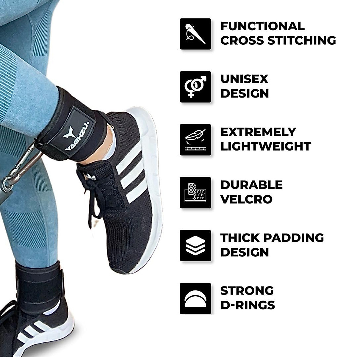 YAGHZU Ankle Straps for Cable Machines Women - Adjustable Gym Ankle Strap for Cable Machine, Neoprene Padded Cable Straps, Durable Leg Strap with Cable Cuff, Glute Kickback Ankle Strap with D Rings