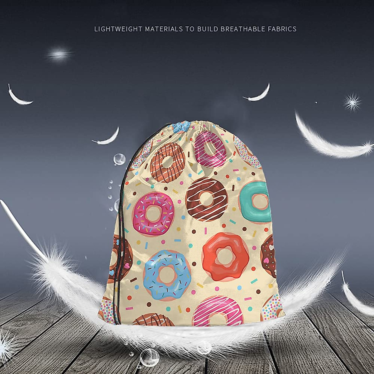 Beabes Donuts Drawstring Bags Backpack Bag Colorful Doughnuts Chocolate Blue Pink Donuts Sweet Food Dessert Sport Gym Sack Drawstring Bag String Bag Yoga Bag for Men Women