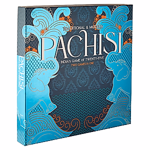 Pachisi: India's Game of Twenty-Five - Features 2-in-1 Modern and Traditional Rulesets - Double-Sided Board Game with Colorful Animal Pawns and Wooden Cowrie Shell - Family Game Night for 2-4 Players
