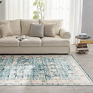Syalife Washable Rug Vintage Area Rugs, 5'x 7' Living Room Rug with Non Slip Backing, Ultra-Thin Medallion Distressed Non-Shedding Rug, Vintage Floor Mat Indoor Rug USI001-57FG04GR