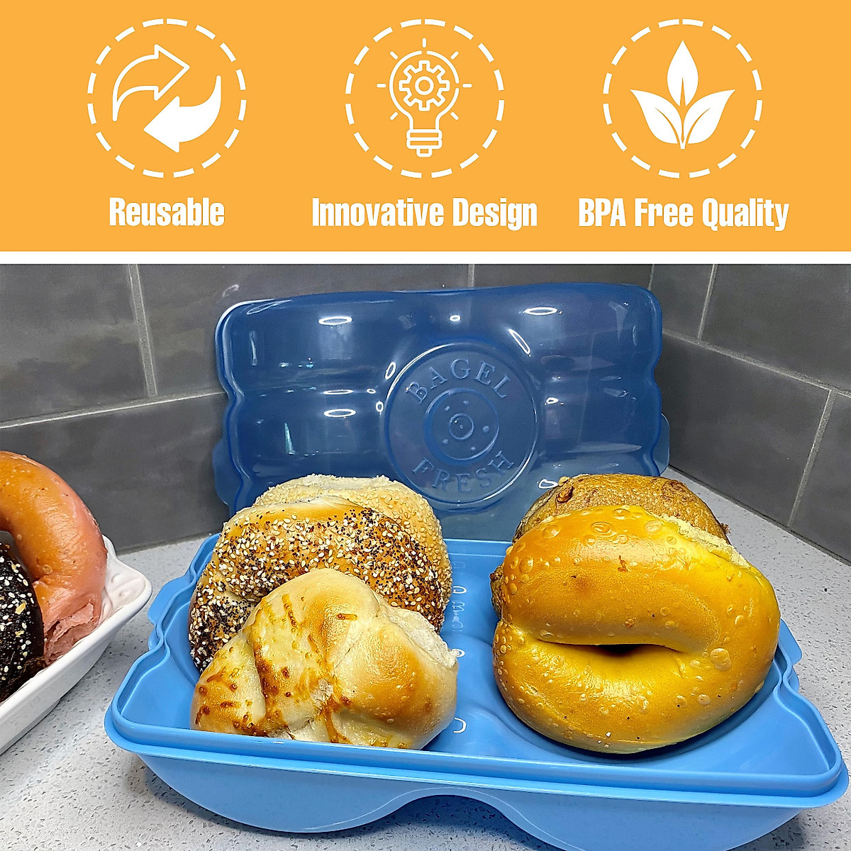 Bagel Fresh Container (1 Count, Holds 6) Fresh Bagel Keeper & Airtight Container for Bread Storage - Bagel Saver Container - Eco Friendly, Reusable Bagel Storage Container