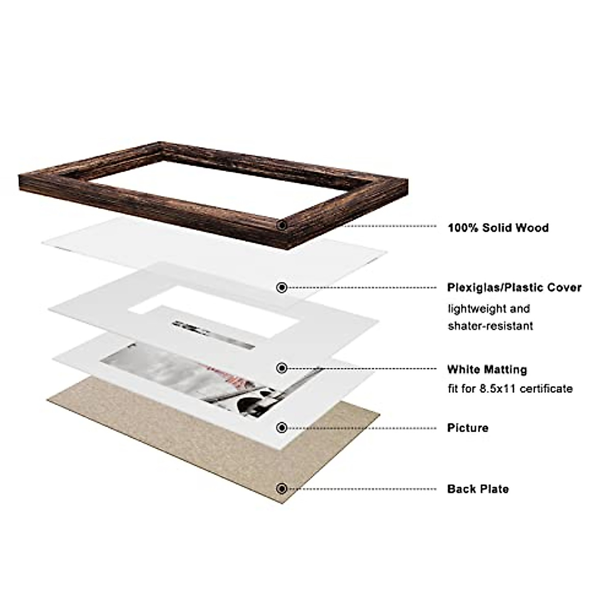 Luxdart 12x16 frame Dark Walnut Made of Solid Wood Display Pictures 8.5x11 with Mat or 12x16 without Mat, Farmhouse Distressed 12x16 Picture frames for Wall Mounting