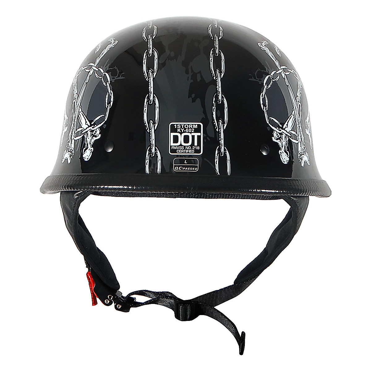 1Storm Novelty Motorcycle Half Face Helmet German Style DOT Approved: HKY602 Chain Skull + Black Tinted Goggle Bundle