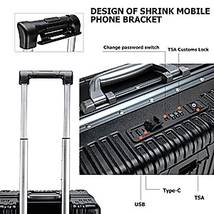 feilario Aluminium Frame Hardside Expandable Spinner Wheel Luggage, Built-In TSA lock Carry on Suitcase, with Cup Holder & Phone Holder - - in 18in/20in/24in Sizes