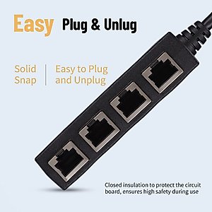 Zhiyavex RJ45 Splitter Adapter,1 to 4 Port Smooth Transmission Excellent Connection Network Cable Adapter,PCB Board Ethernet Adapter for All Networks, Homes and Offices, Broadband Connections, black
