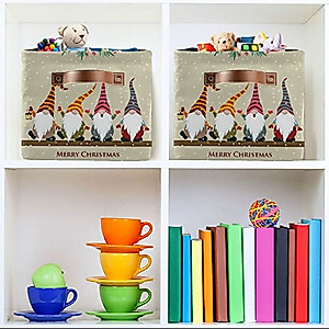 Gougeta Foldable Storage Basket with Handle, Christmas Card with Gnomes Rectangular Canvas Organizer Bins for Home Office Closet Clothes Toys 1 Pack