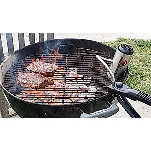 BBQ Dragon | Electric Charcoal Starter Fan | Cordless Stainless Steel Fire Starter w/Built-In Blower | Easily Ignite Charcoal Grills & BBQ Smokers | Heavy Duty Mounting Clamp | Long Adjustable Neck