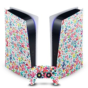 Colorful Petals Spring Art Mix Matte Vinyl Faceplate Sticker Gaming Skin Case Cover Compatible with Sony Playstation 5 PS5 Digital Edition Console and DualSense Controller