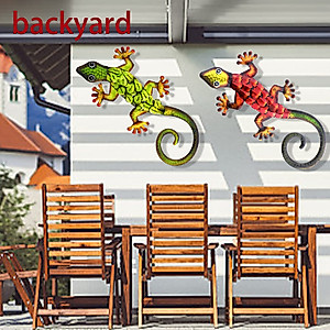 aboxoo Metal Gecko Set Wall Decor -Large Lizard Garden Art Sculpture Crafts Statue Hanging Decoration Ornaments for Room/Yard/Fence/Garden/Children's Toy/Gift (Red, Green)