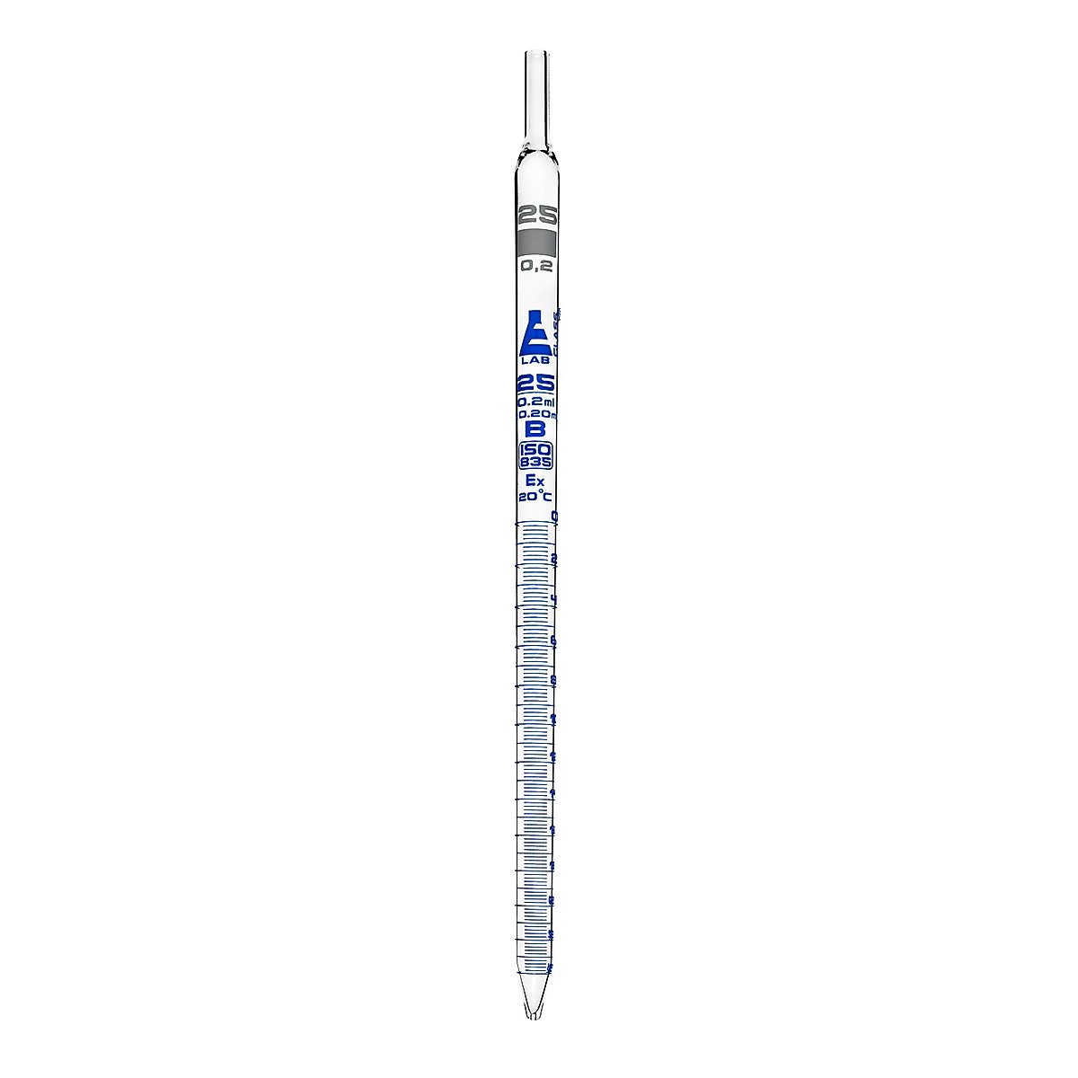 EISCO Serological Pipette, 25ml - Class B, Tolerance ±0.200ml - Blue Graduations - Color Code, White - Calibrated for Delivery to Jet - Borosilicate Glass