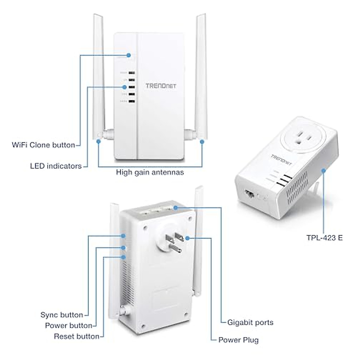 TRENDnet Wi-Fi Everywhere Powerline 1200 AV2 Dual-Band AC1200 Wireless Access Point Kit, Includes 1 x TPL-430AP and 1 x TPL-423E, 3 x Gigabit Ports, Easy Installation, White, TPL-430APK