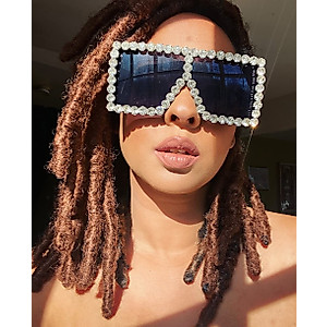 FEISEDY Oversized Sparkling Crystal Sunglasses Disco Diamond Flat Top Fashion Square Large Shades B2782