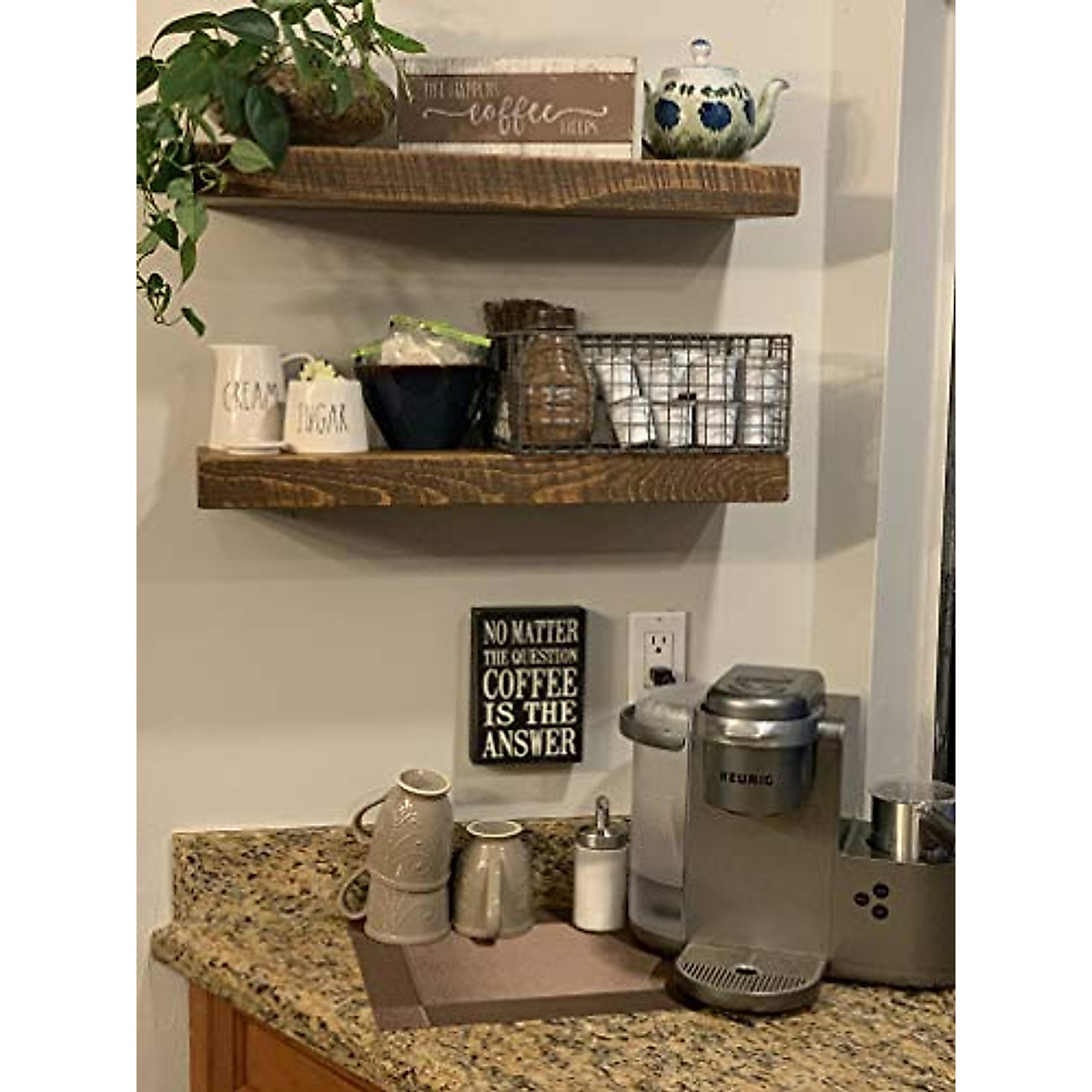Joel's Antiques Floating Wall Shelf - 24-Inch Wood Decor & Shelving for Bathroom, Kitchen, Living Room, & Farmhouse - Wall-Mounted Rustic Stand, Wooden Hanging Display - Medium Brown, 24" x 10" x 2"