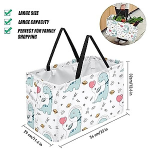 Dinosaur Full Print Large Capacity Laundry Organizer Tote Bag - Reusable and Foldable Oxford Cloth Shopping Bags