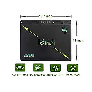 Large LCD Writing Board 16 Inches with 2 Delete Keys and Split Screen for Local Erasing, Electronic Drawing and Doodle Tablet for Adult and Kid with 2 Pens, Nice Holiday or Birthday Present (Black)