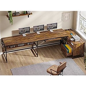 SEDETA L Shaped Computer Desk, Home Office Desk with File Drawer & Power Strip, L Shaped Gaming Desk with LED Light, Keyboard Tray, Pegboard, Storage Shelf, Rustic Brown