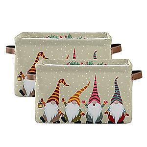 senya Christmas Basket with Handles, Christmas Card with Gnomes Foldable Fabric Collapsible Storage Bins Organizer Bag for Storage Toy Clothes, one size x1