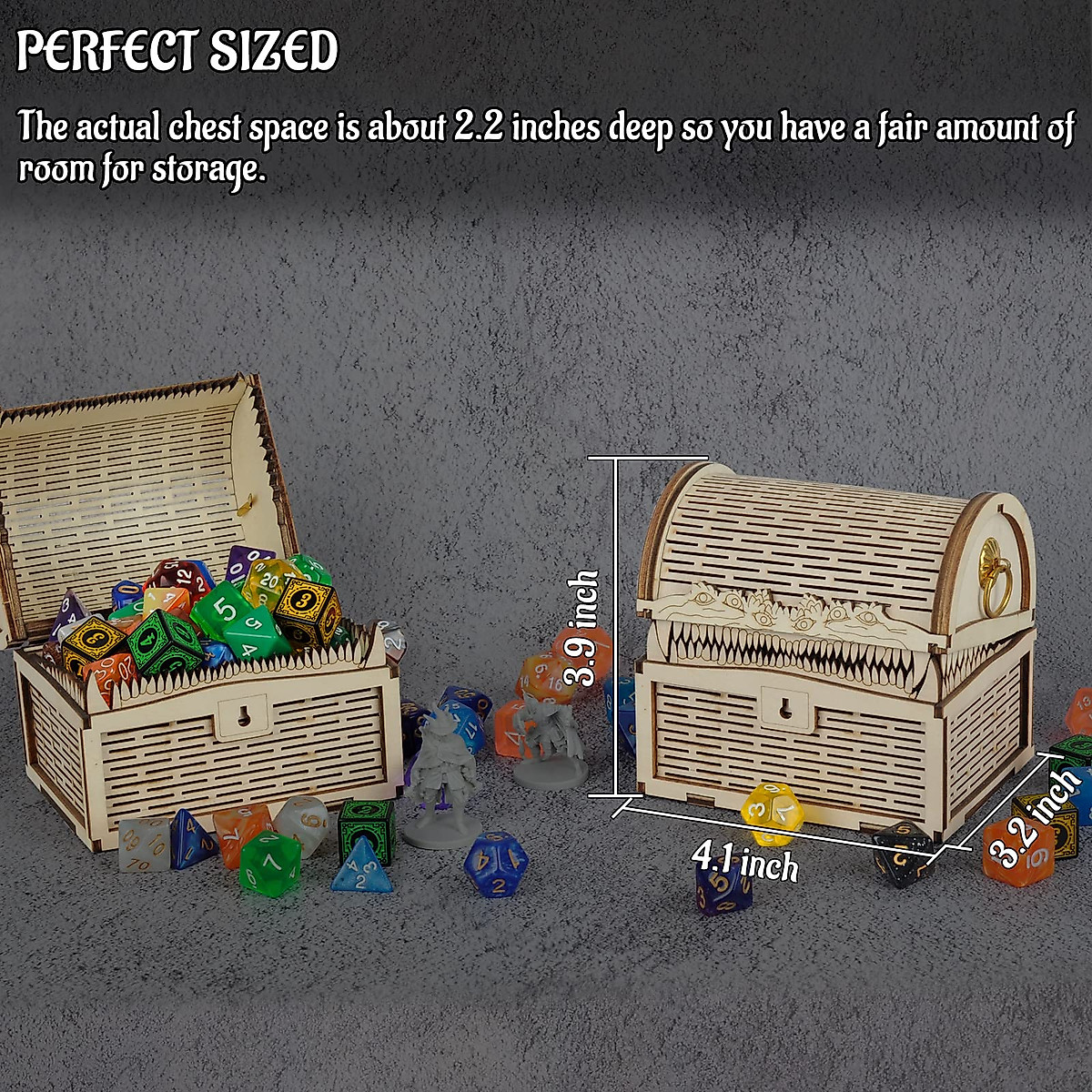 DND Mimic Chest Box Wood Laser Cut Dice Storage Case Perfect for Dungeons and Dragons, Board Game, Tabletop RPG and Gaming Accessories