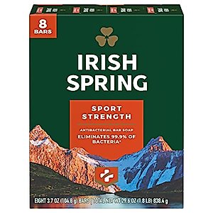 Irish Spring Antibacterial Bar Soap, Body and Hand Soap Bar Washes Away Bacteria, 3.7 Ounce, 8 Bars