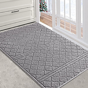 REFETONE Indoor Door Mat, 24x36, Non-Slip Absorbent Resist Dirt Door Rug, Machine Washable Low-Profile Inside Floor Mat Doormats for Entryway, Grey