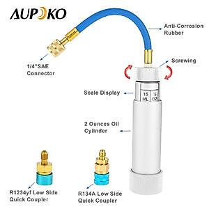 Aupoko AC Oil Injector Kit, R134A Oil Injector with R1234YF Low Side Quick Coupler, HVAC Dye Oil Injector with 1/4" SAE Connector, for R134A R22 R12 R1234YF Refrigerant System