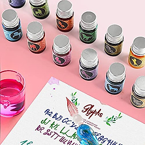 mancola Glass Dipped Pen Ink Set Handmade Crystal Calligraphy Pen with 12 Colorful india ink for Art, Signatures, Drawing, Decoration, Calligraphy Kits for Beginners Ma-13