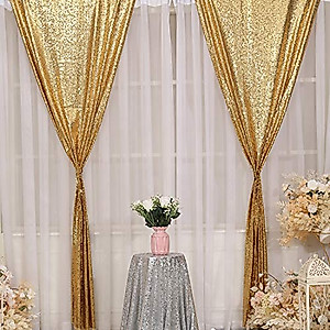 SquarePie Sequin Backdrop Curtain Gold 2FT x 8FT 2 Pcs Satin Backing Sparkly Wedding Party Background