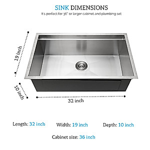 KABCO K-SSZRIS1 32 Inch 16 Guage Undermount kitchen sink Zero Radius Single Bowl stainless steel Finish kitchen sink 32"L X 19"W X 10"D Inch