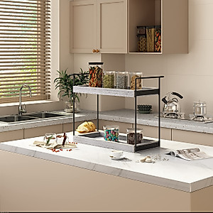 LETUBUYU 2- Tier Bathroom Counter Organizer, Standing Vanity Counter Rack Cosmetic Holder, Countertop Storage Shelf Cosmetic Organizer Holder,Kitchen Spice Rack Basket Counter Shelf (Rustic Gray)