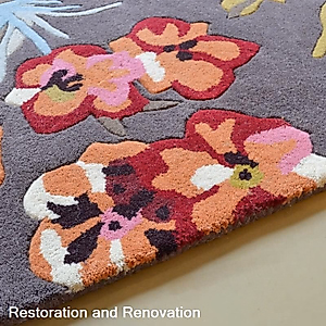 Restoration and Renovation Modern Rose Floral Wool Rug | Handmade Area Rug with Garden Colorful Flowers for Living Room Dining Room and Kitchen (Brown, 3x5 ft)