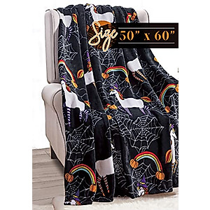 Elegant Comfort Lightweight Throw Blanket- Halloween Themed, Soft, Cozy and Plush- Throw Blankets, Perfect for Lounging This Spooky Season, 50 x 60 inches, Black Unicorn, Throw Blanket