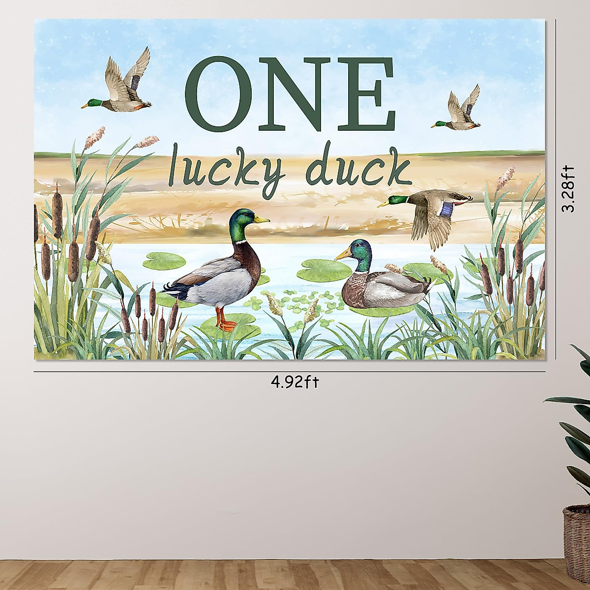 Fangleland Mallard Duck 1st Birthday Decorations for 1 Year Old Boy, One Lucky Duck Theme Boy First Birthday Party Supplies with Cake Topper, Backdrop, High Chair Banner, Balloons