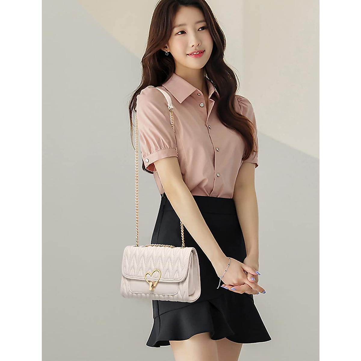 natyrlpog Shoulder Bag for Women Small Crossbody Purse Leather Fashion Handbags with Chain Strap, white