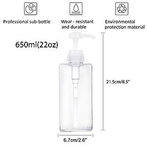 Pump Bottle, Refillable Plastic Empty Lotion Soap Dispenser Liquid Container for Bathroom Shampoo and Body Wash, 22oz/650ml Clear 2 Pack