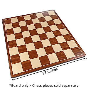 Pallas Rounded Corners Chess Board with Inlaid Mahogany Wood, Large 17 x 17 Inch, Board Only