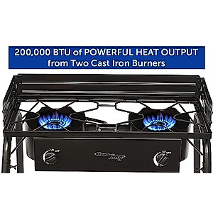 Flame King Outdoor Propane Double Dual Burner Stove 200K BTU Turkey Fryer/Camp Cooker, Portable with Stand Great for Backyard Cooking, Home Brewing & Canning