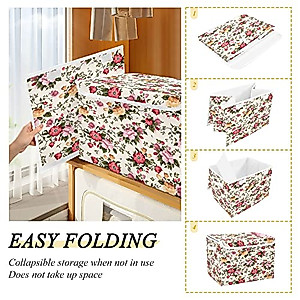 Floral Pattern Storage Basket 16.5x12.6x11.8 In Collapsible Fabric Storage Cubes Organizer Large Storage Bin with Lids and Handles for Shelves Bedroom Closet Office