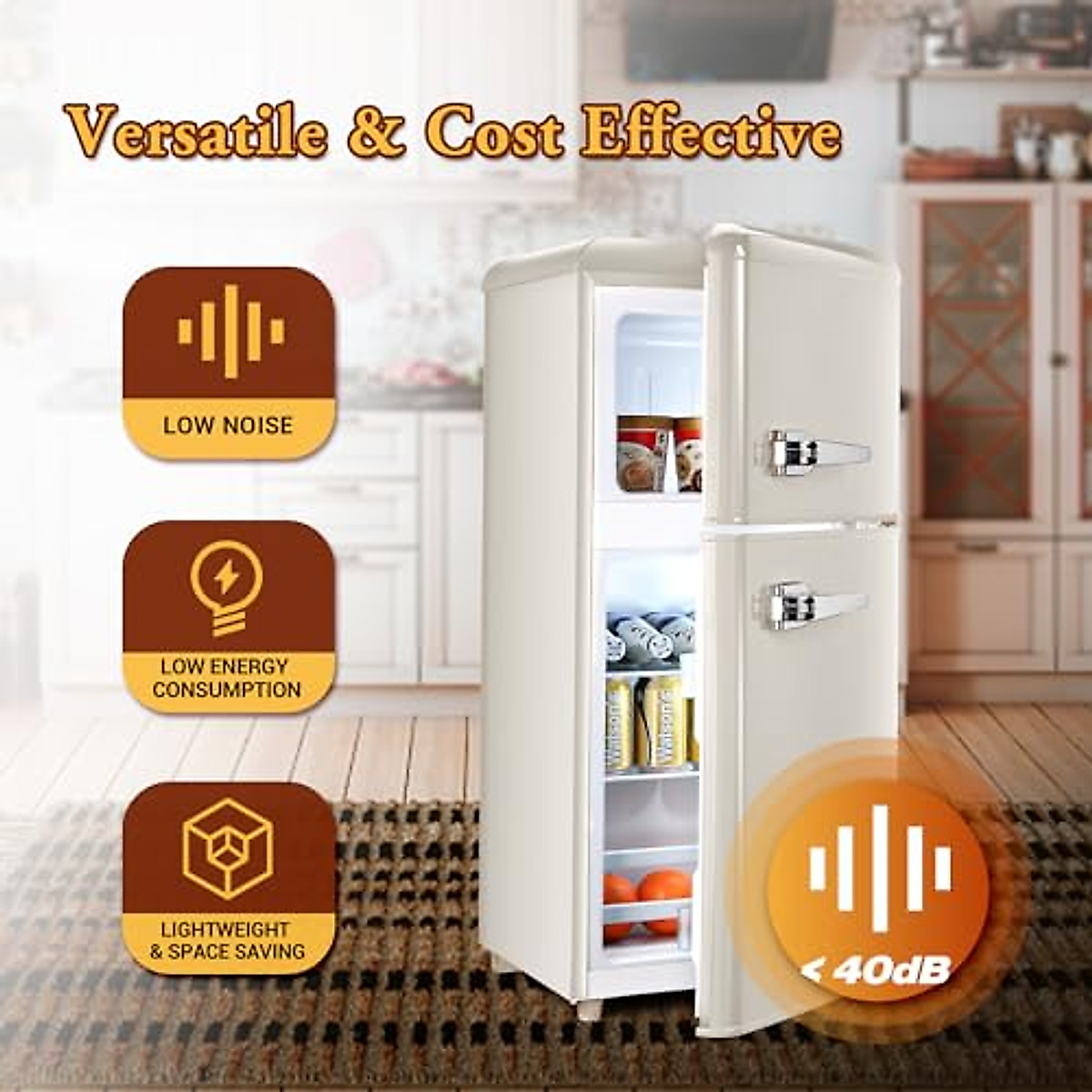 HOPDAY FLS-80G-cream Retro Compact Refrigerator, Cream