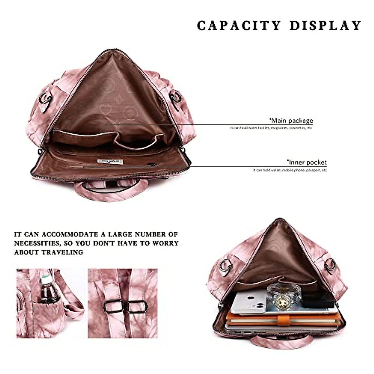 Backpack Purse Women PU Leather ladies fashion shoulder bag Casual Tassel Zipper Angel Kiss Backpacks(Pink)