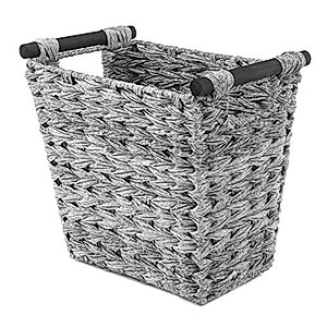 Whitmor Split Rattique Waste Basket with Wood Handles - Gray