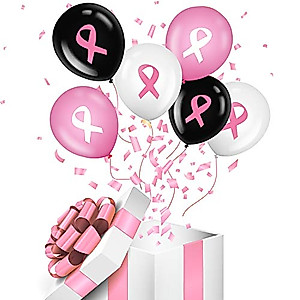 75 Pieces Breast Cancer Awareness Balloons 12 Inch Pink Ribbon Latex Balloons Round Party Balloons Party Supplies for Party Decoration, Pink, White and Black