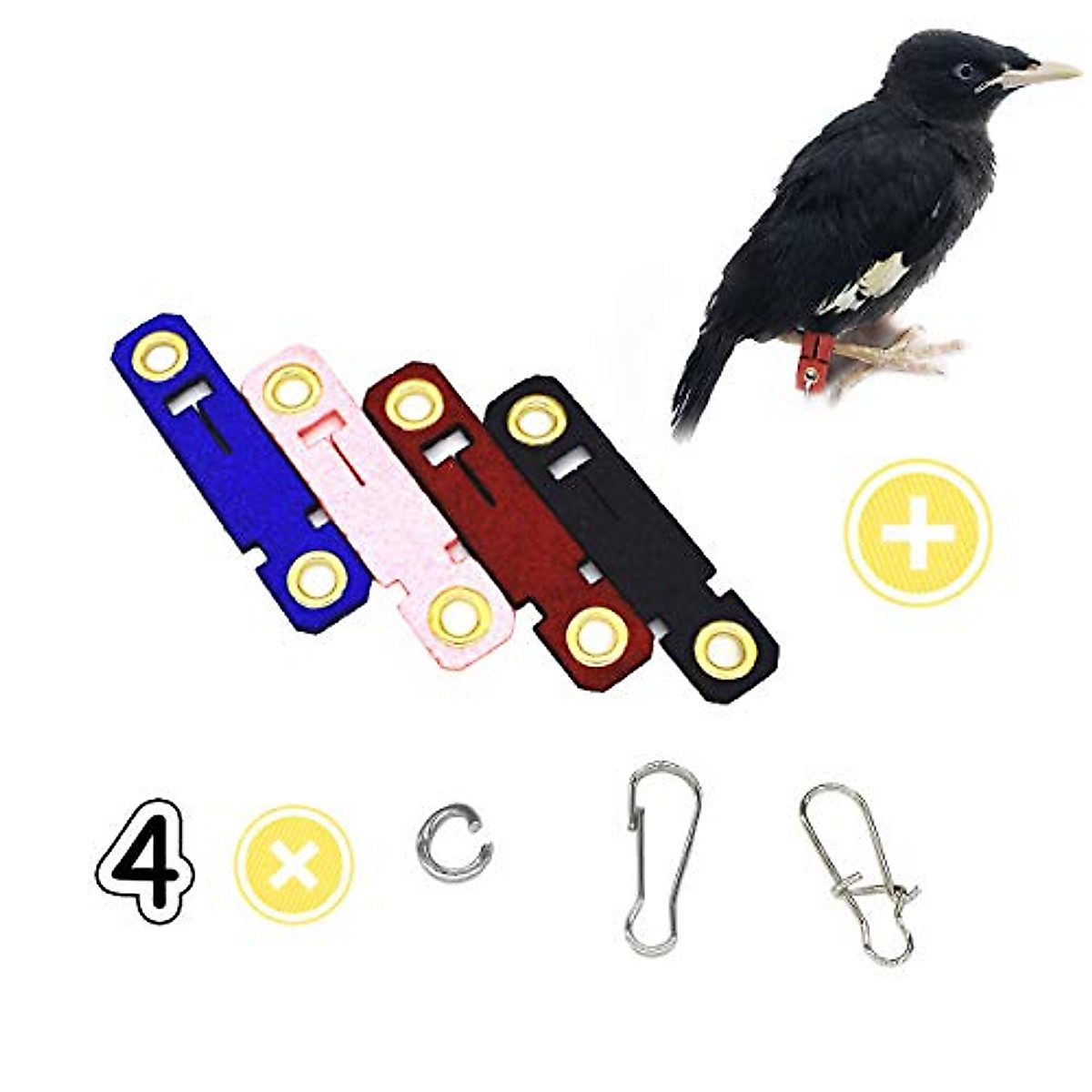 Bonaweite 4Pack Birds Foot Rings, Parrot Leg Bands Opening Feet Ring, Suede Cloth Bird Foot Protector Identification for Pigeons African Grey Cockatoo Macaw Ringneck Parakeet Cockatiel